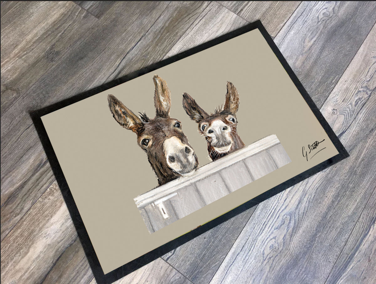 Donkeys Over Fence Floor Mat – Grace Scott Art