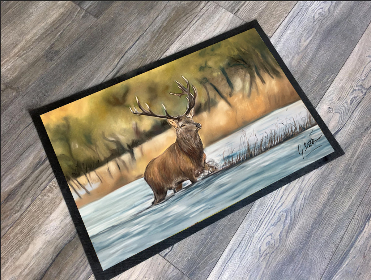 Stag In Water Floor Mat – Grace Scott Art