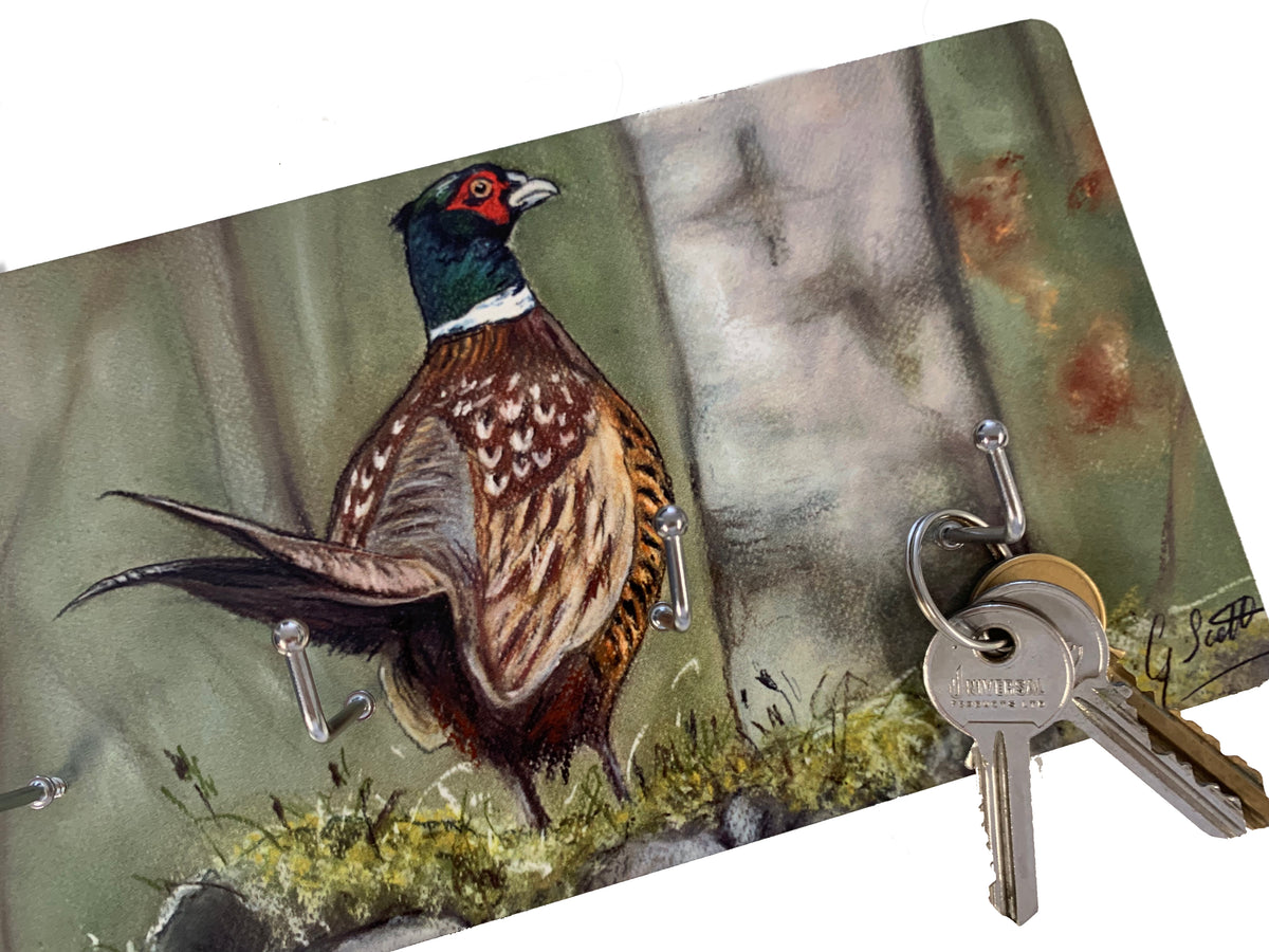 Pheasant On Stone Wall Hunting Themed Key Holder – Grace Scott Art