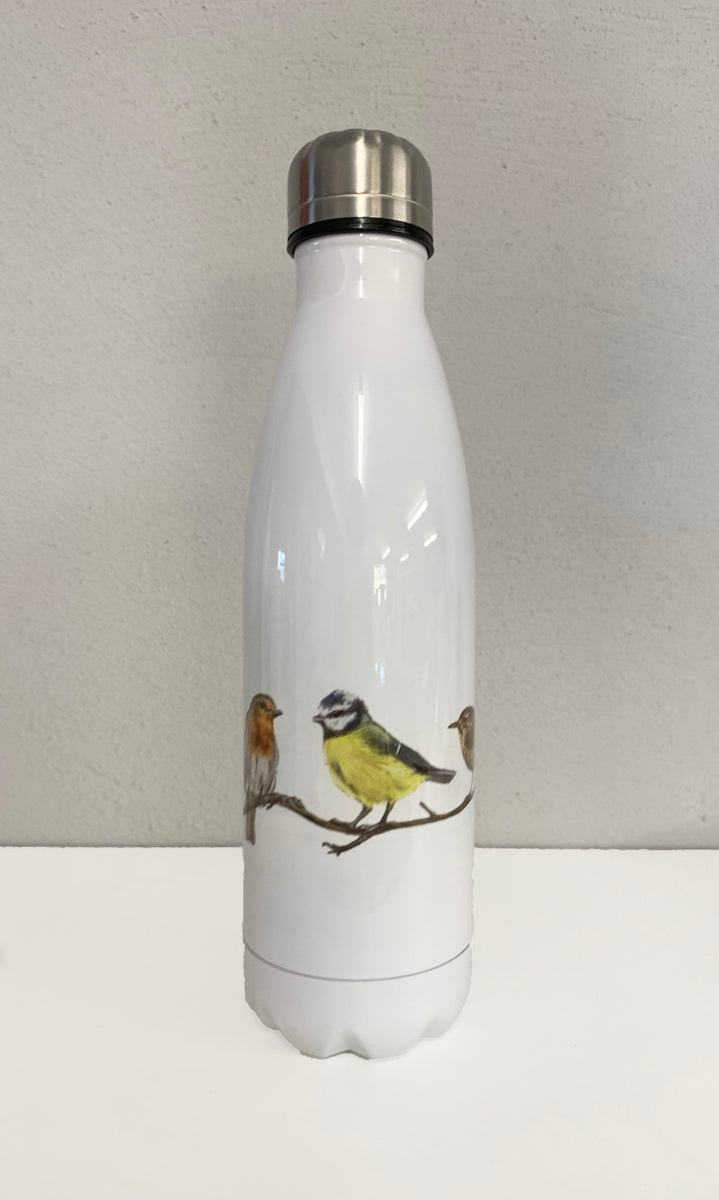 Trio Of Garden Birds Water Bottle Flask – Grace Scott Art