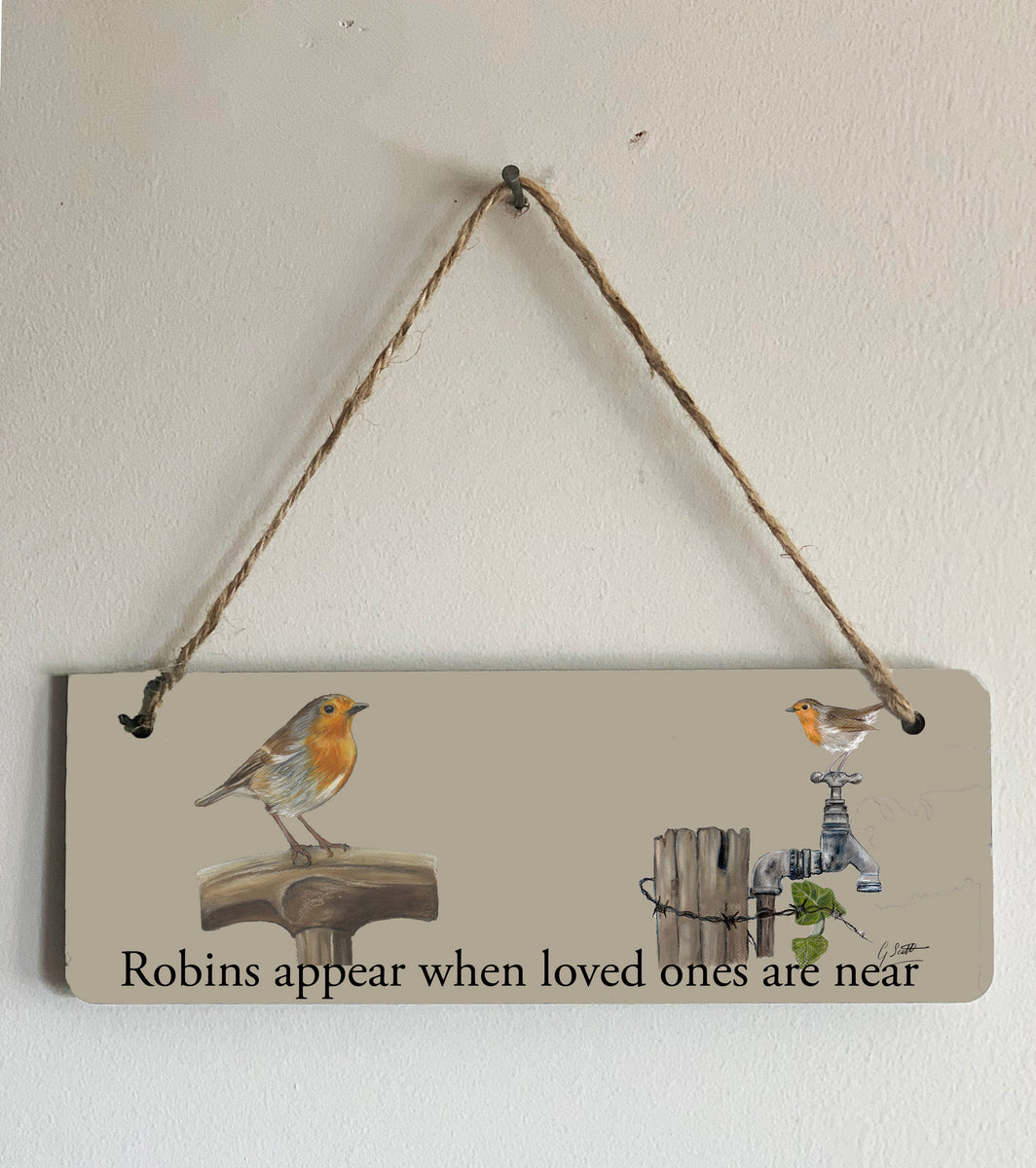 Robin Garden Birds Hanging Sign – Grace Scott Art